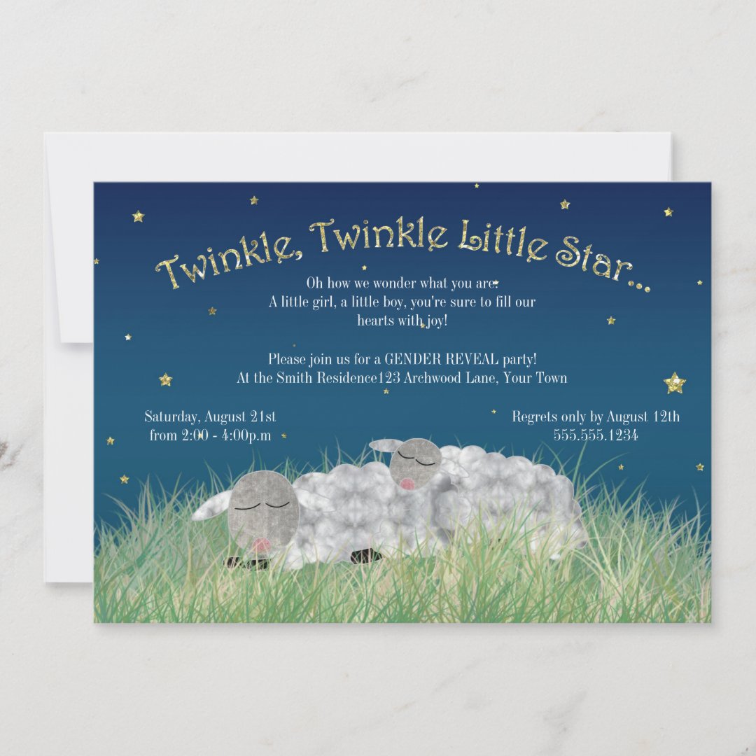Gender Reveal Party Twinkle Little Star Cute Sheep Invitation | Zazzle