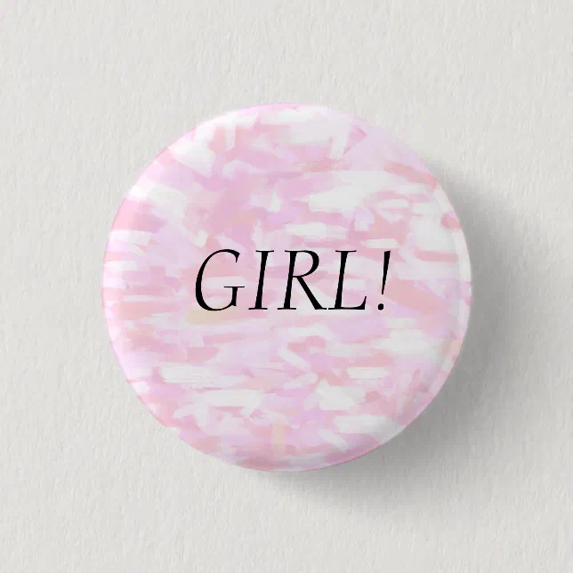 Gender Reveal Pink Confetti "GIRL" Pin Button | Zazzle