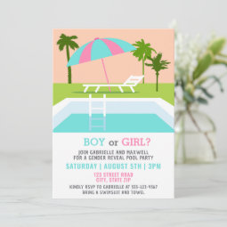 Gender Reveal Pool Party Tropical Swimming Pool Invitation | Zazzle