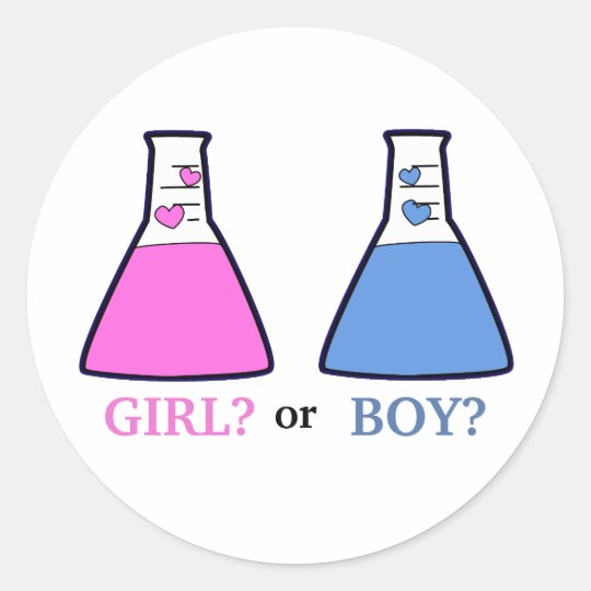 Gender Reveal Science Beaker with Hearts Baby Classic Round Sticker ...