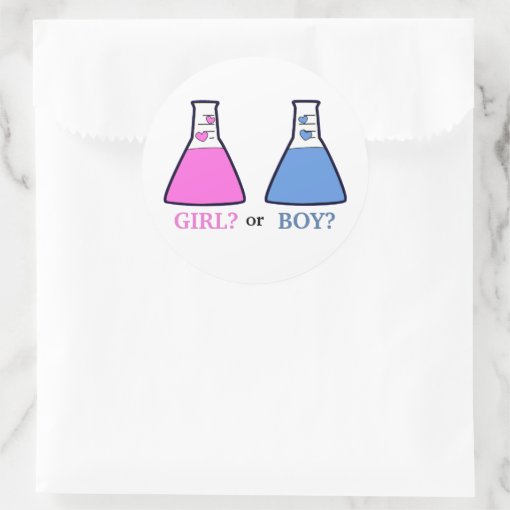 Gender Reveal Science Beaker with Hearts Baby Classic Round Sticker ...