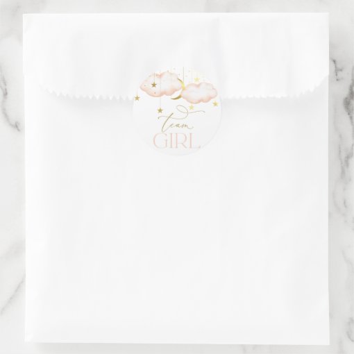 Gender Reveal Stickers, Blush Pink Team Girl Classic Round Sticker | Zazzle