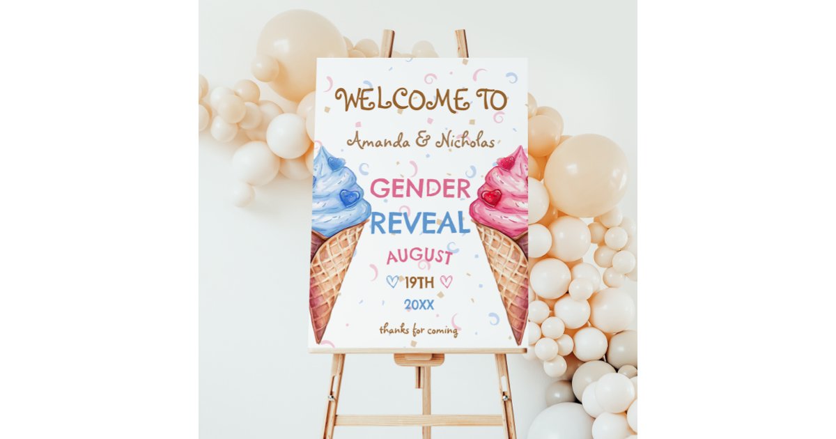 Gender Reveal Summer Ice Cream Welcome Sign | Zazzle