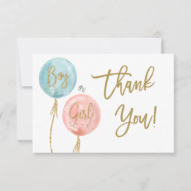 Gender reveal thank you note card | Zazzle