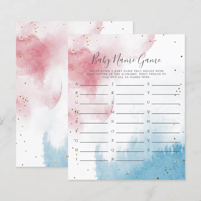 Gender Reveal Watercolor Baby Name Shower Game | Zazzle