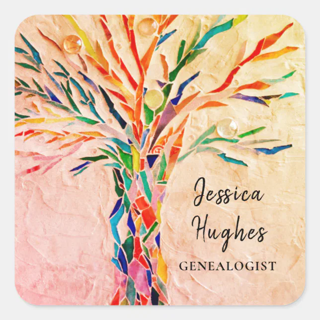 Genealogist Family Tree Beige Square Sticker | Zazzle
