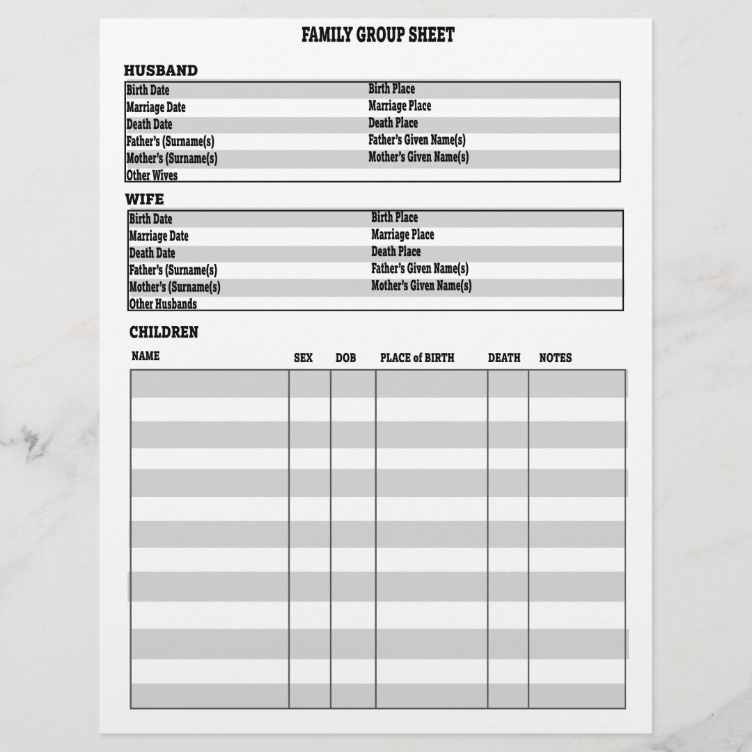 Genealogy Family Group Sheet | Zazzle