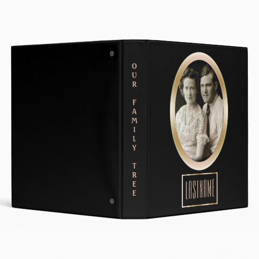 Genealogy Family Tree | Custom Photo Black Gold Binder | Zazzle