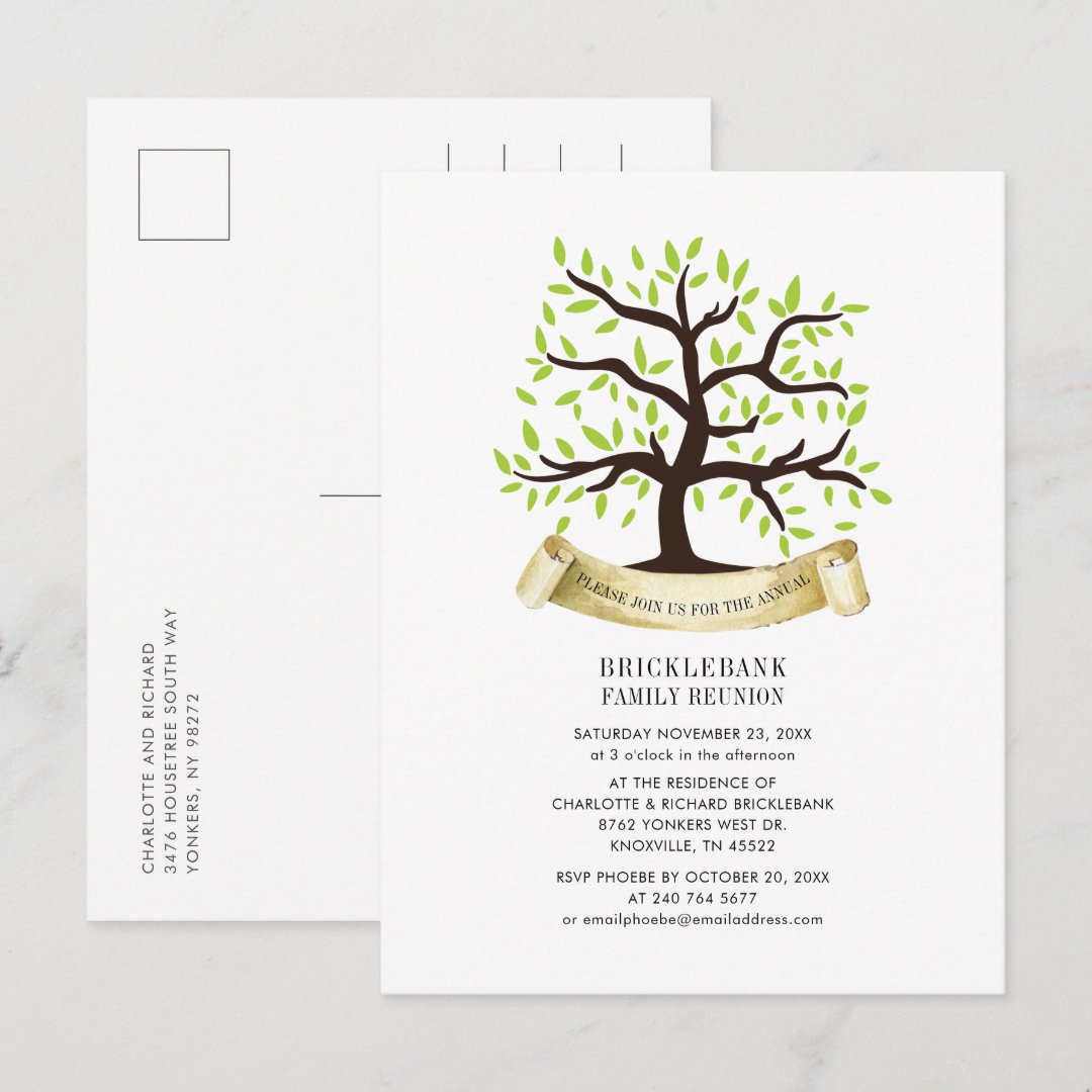 Genealogy Tree Family Reunion Annual Party Invitation Postcard | Zazzle