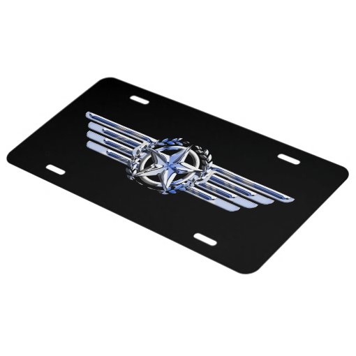 General Air Pilot Chrome Like Star Wings Black License Plate | Zazzle