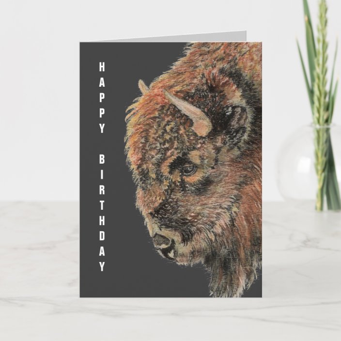 General Birthday Buffalo, Bison, Watercolor Animal Card | Zazzle.com