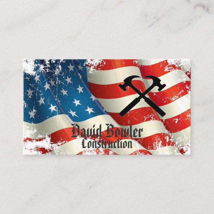 General Contractor American Flag Hammers Business Card | Zazzle
