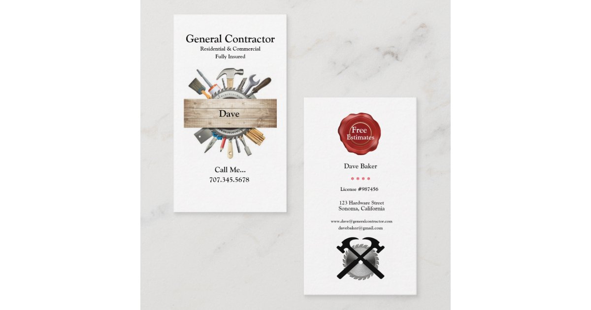 General Contractor Business Cards | Zazzle