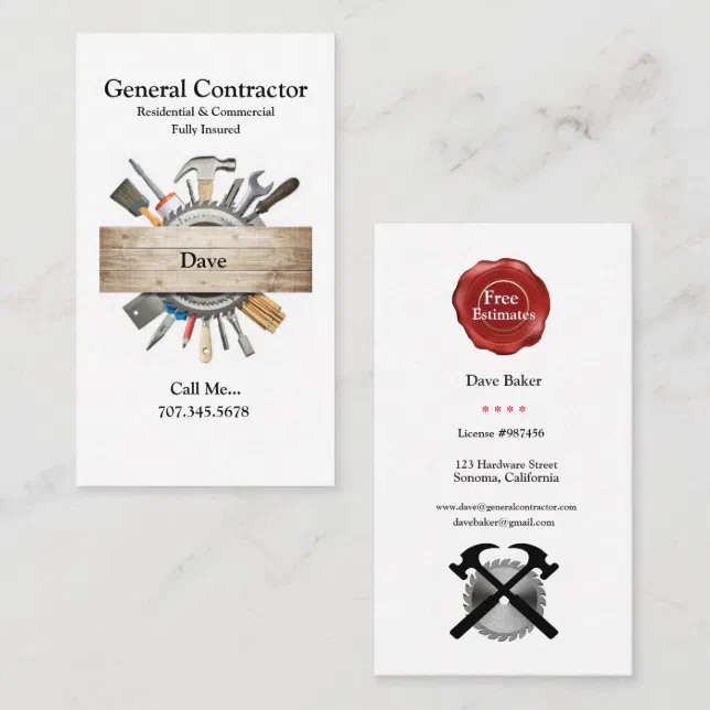 General Contractor Business Cards | Zazzle