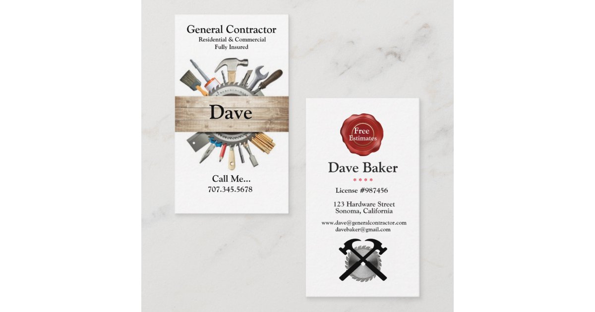 General Contractor Business Cards | Zazzle