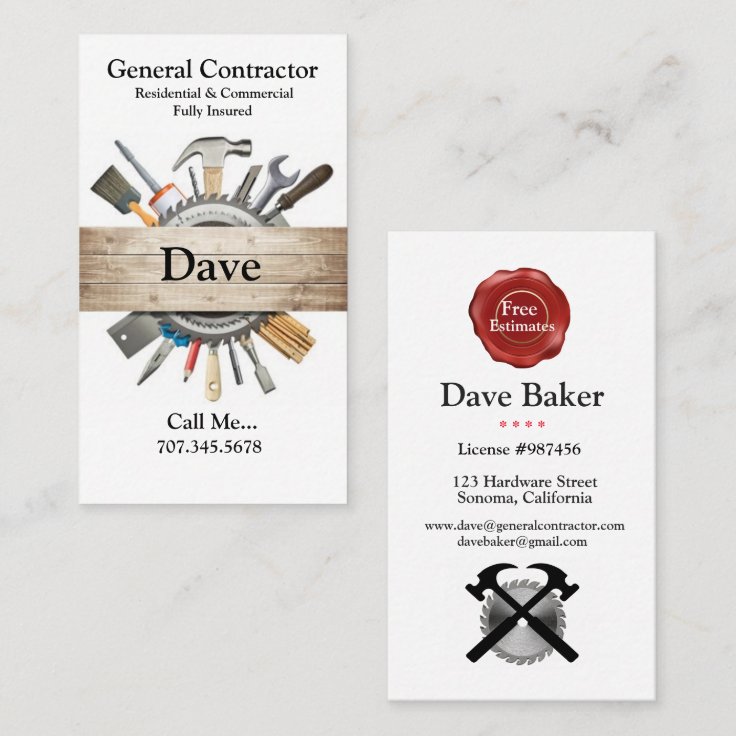 General Contractor Business Cards | Zazzle