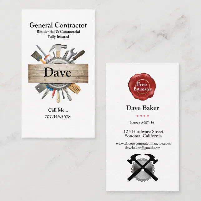 General Contractor Business Cards | Zazzle