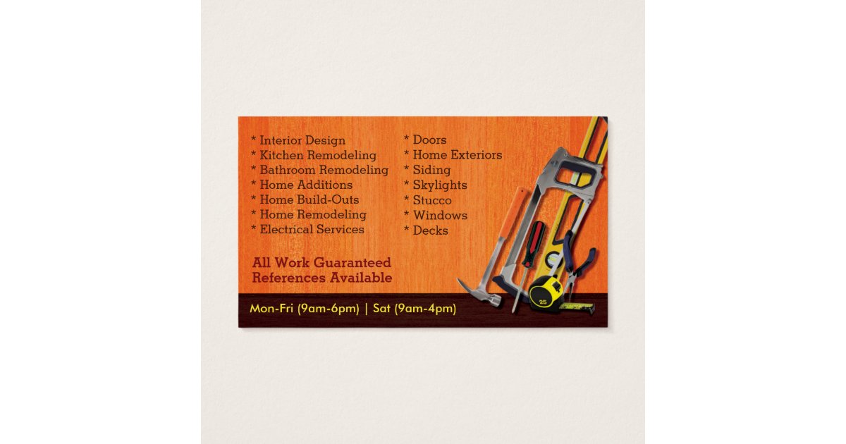 General Contractor Handyman Business Card Template | Zazzle.com