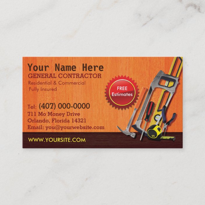 General Contractor HandyMan Business Card Template | Zazzle.com