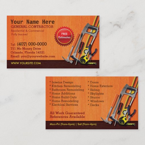 General Contractor HandyMan Business Card Template | Zazzle