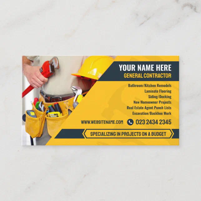 General Contractor, Handyman service, Construction Business Card | Zazzle