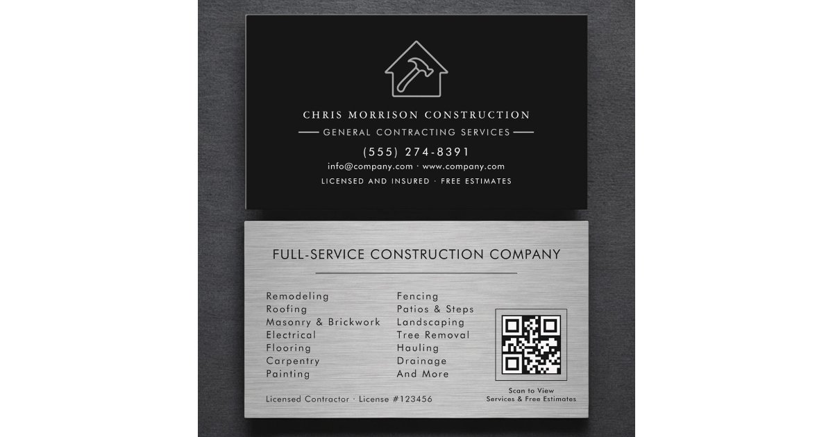 General Contractor Metallic Industrial QR Code Business Card | Zazzle