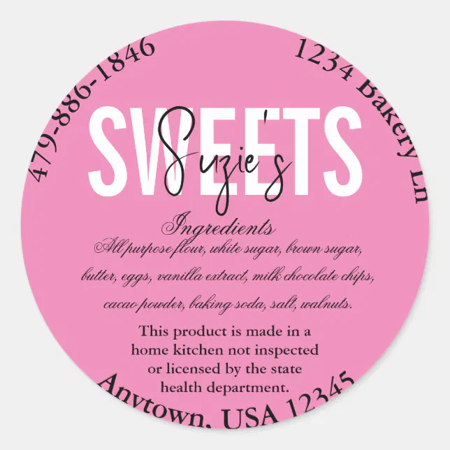 Generic Any State Cottage Law Ingredients Label | Zazzle