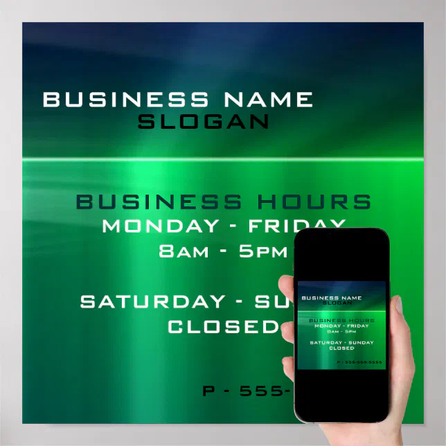 Generic Business - Shiny Green Metallic Hours Poster | Zazzle