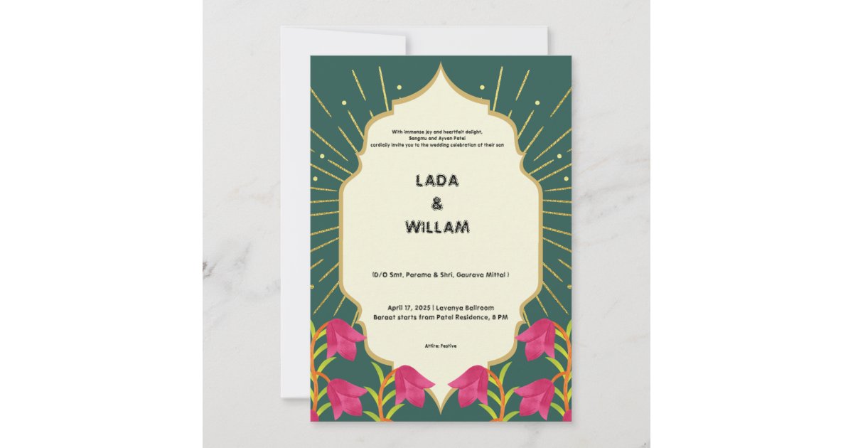 Generic Indian Wedding Invitation in Green Dark | Zazzle