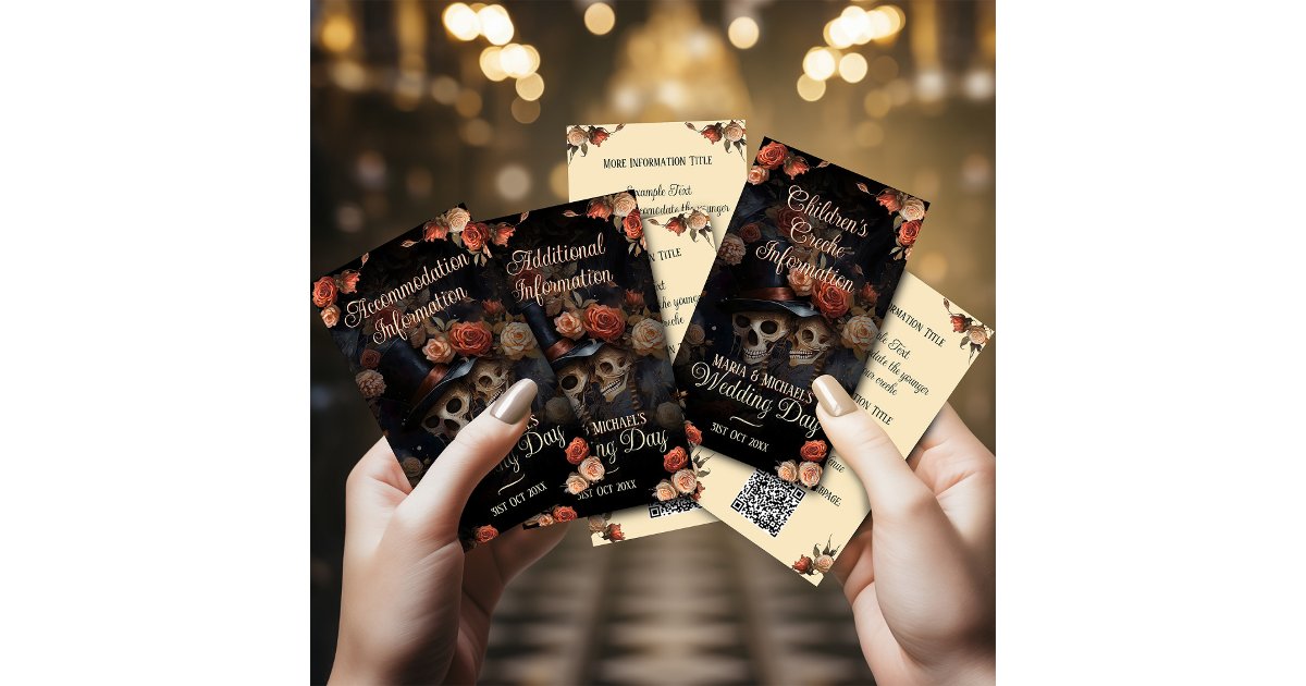 Generic QR Code Gothic Kissing Skeletons Wedding Enclosure Card | Zazzle