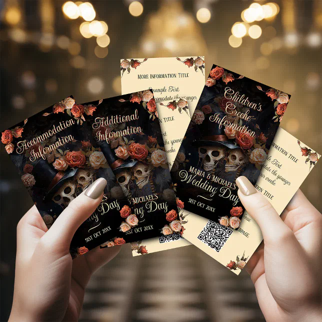 Generic QR Code Gothic Kissing Skeletons Wedding Enclosure Card | Zazzle