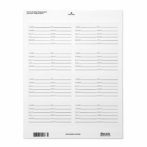 Generic Reloading Data Label Template | Zazzle