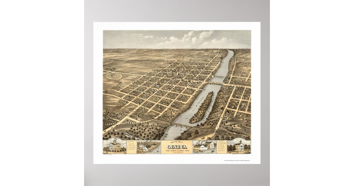 Geneva, IL Panoramic Map - 1869 Poster | Zazzle