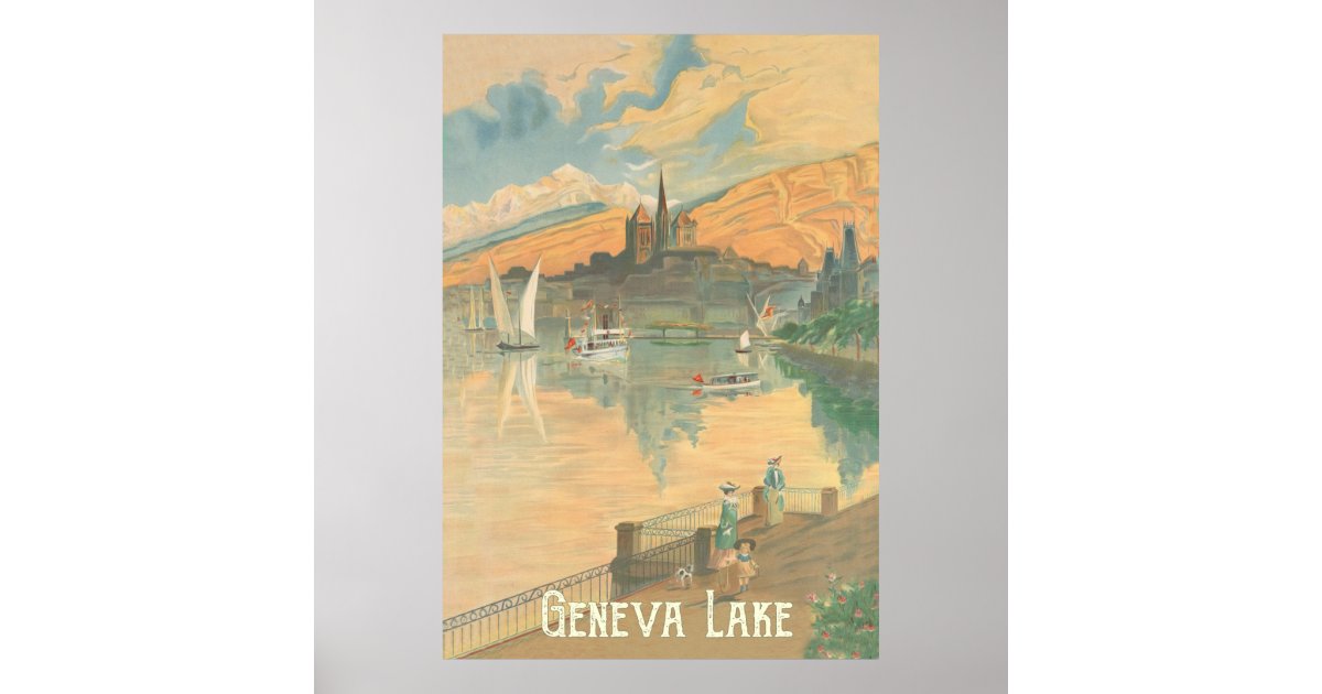 Geneva Lake, People on a Stroll, Switzerland Poster | Zazzle