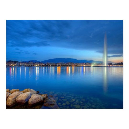 Geneva panorama with famous fountain, Switzerland, Postcard | Zazzle.com