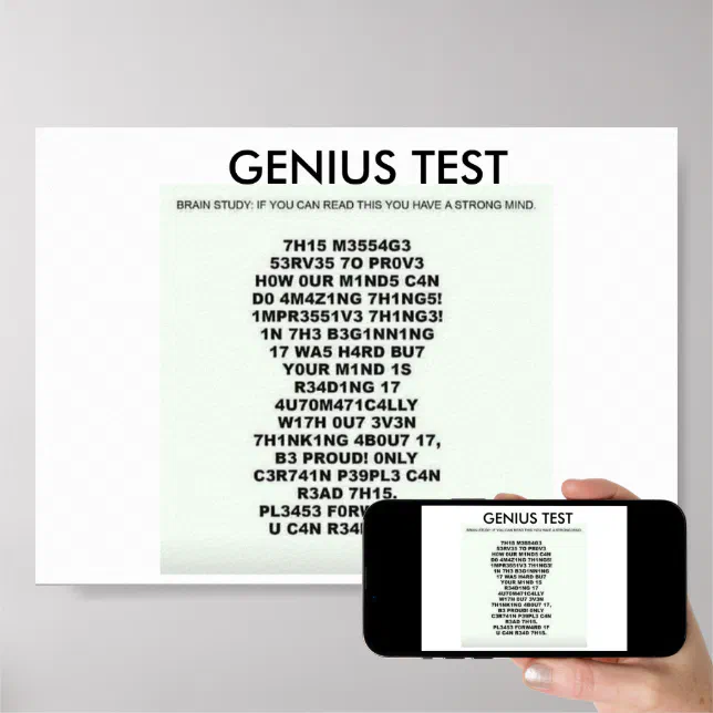 Genius Test poster with text to test your mind | Zazzle