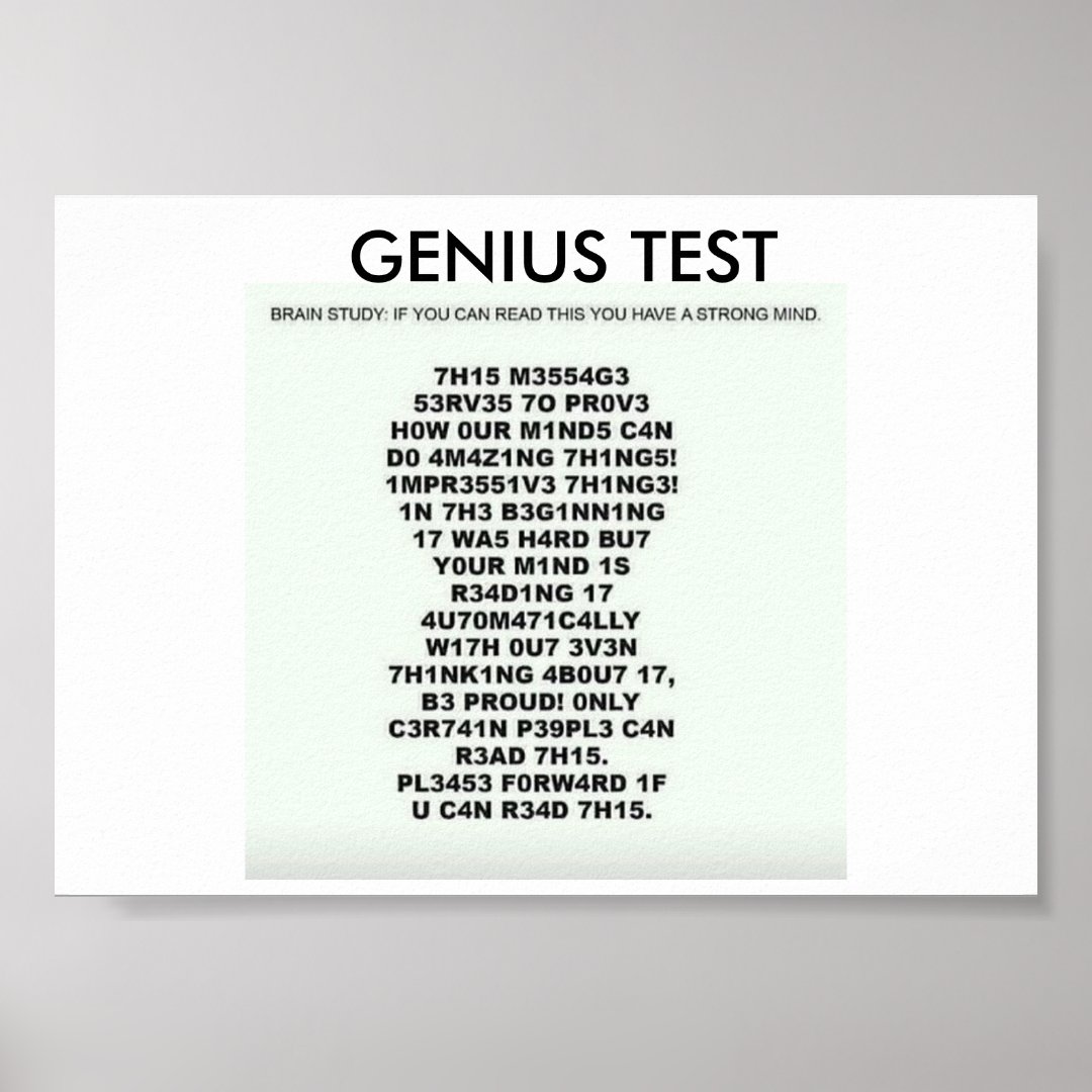 Genius Test poster with text to test your mind | Zazzle