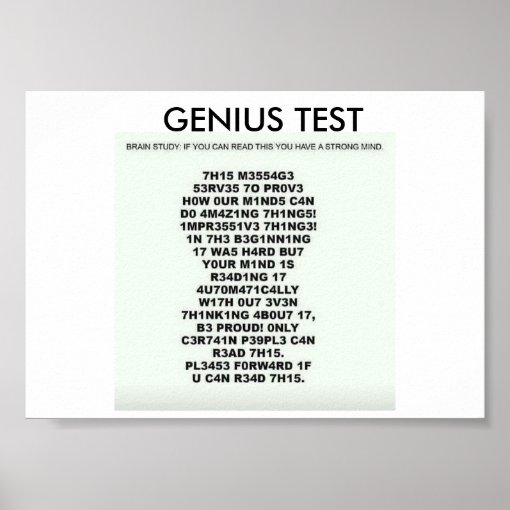 Genius Test poster with text to test your mind | Zazzle