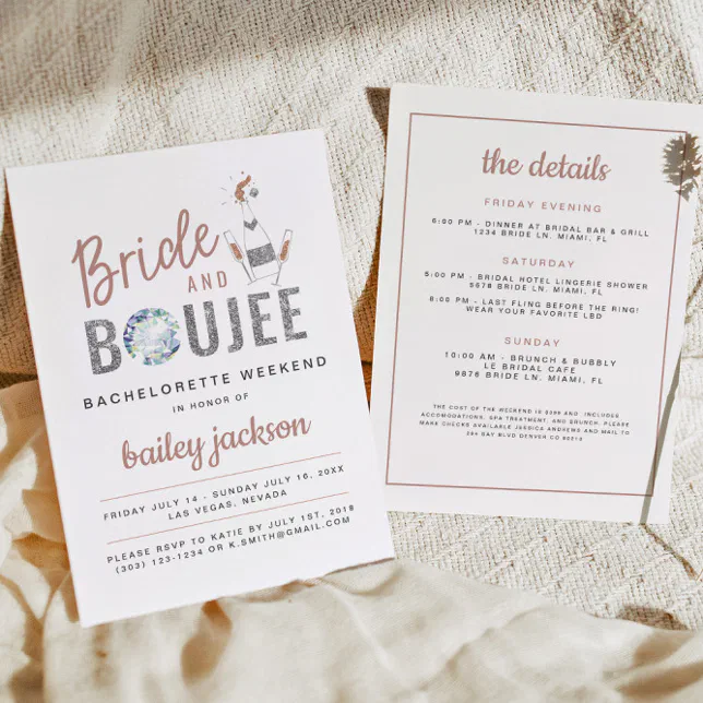 GENNA Rose Gold Bride and Boujee Champagne Invitation | Zazzle