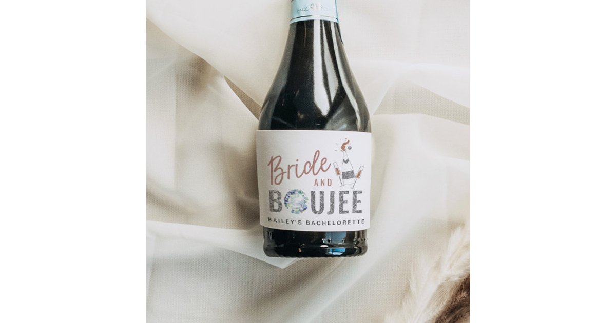 Genna - Rose Gold Silver Glitter Bride & Boujee Sparkling Wine Label ...