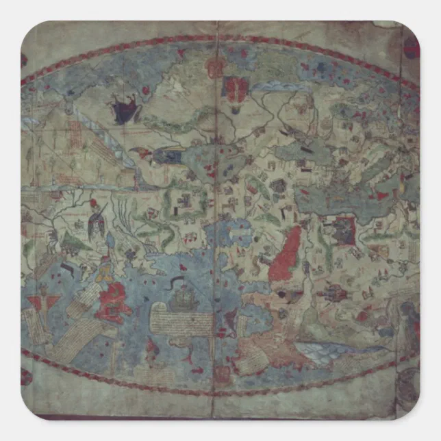 Genoese world map, designed by Toscanelli Square Sticker | Zazzle