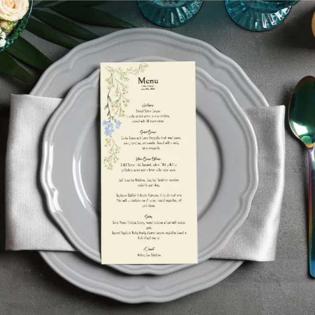 Gentle Floral Wedding Menu Card | Zazzle