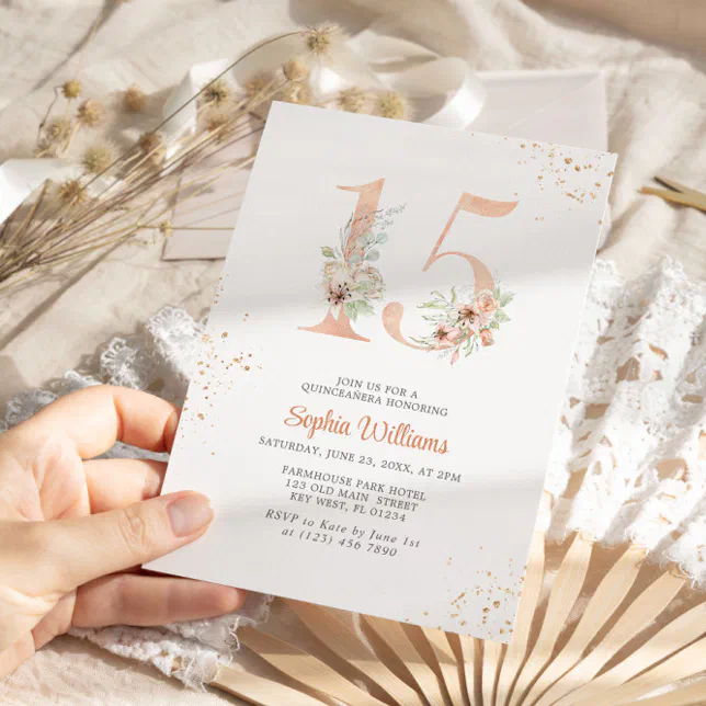 Gentle Lilies Number 15 Floral Quinceanera Invitation | Zazzle