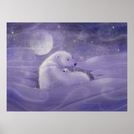 Gentle Winter Polar Bear Art Poster Print | Zazzle.com