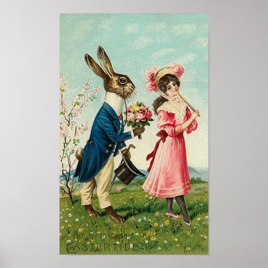 Gentleman Rabbit Courting Lady at Easter Poster | Zazzle.com