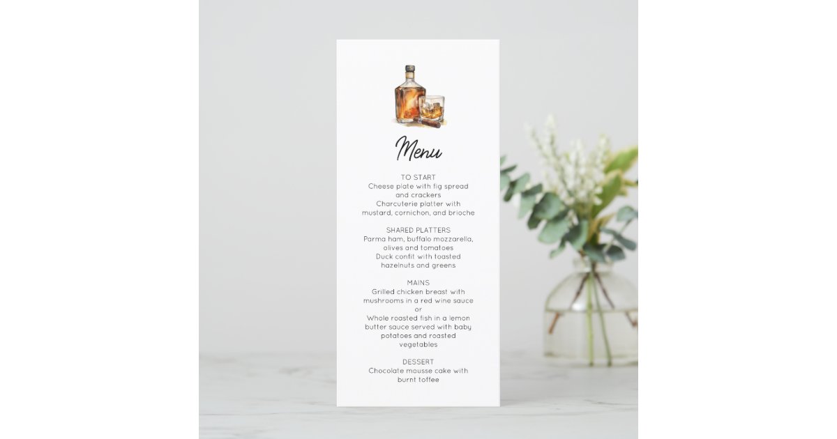 Gentlemen's Whiskey & Cigar Menu | Zazzle
