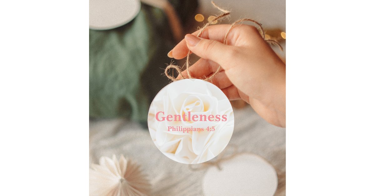 Gentleness Bible Verse with Elegant White Rose Classic Round Sticker ...