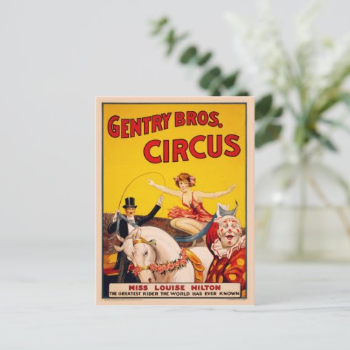 Gentry Bros. Circus Poster ft. Miss Louise Hilton Postcard | Zazzle