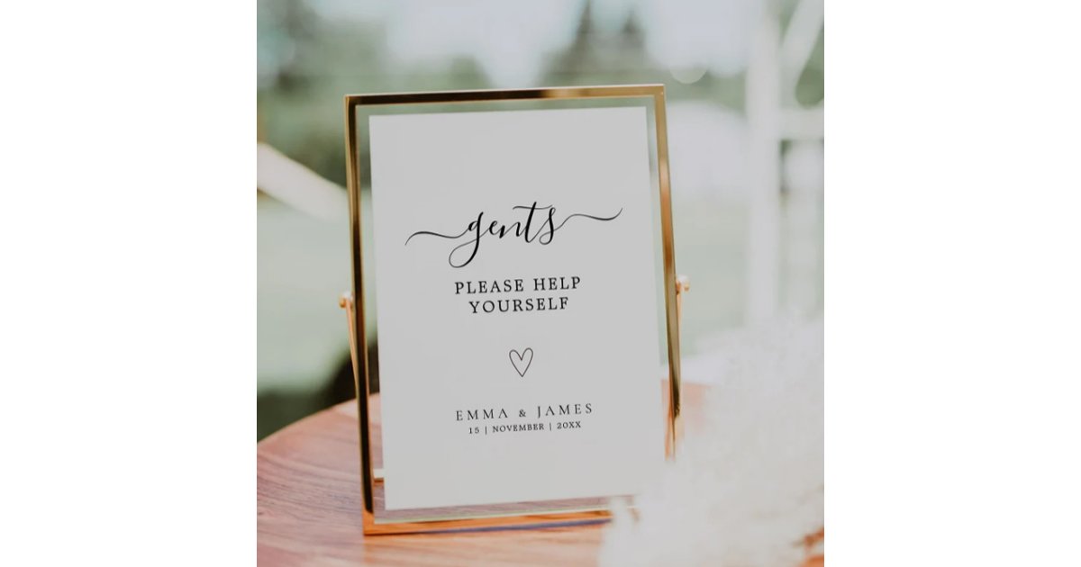 Gents Room Sign Template, Minimalist Wedding Sign Invitation | Zazzle