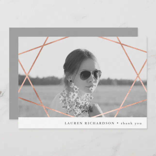 Geo Graduate | Faux Copper with Photo Thank You Invitation | Zazzle